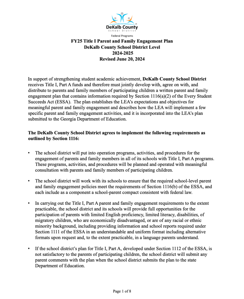FY25 Title I Parent and Family Engagement Plan – Tapestry Public ...